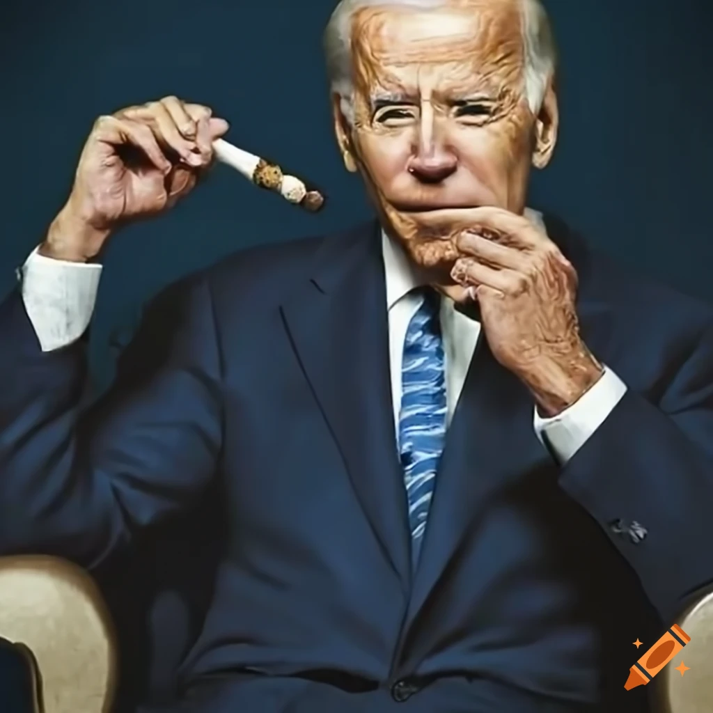 A realistic portrait of Joe Biden sitting in a chair, smoking a cigar, dali style on Craiyon