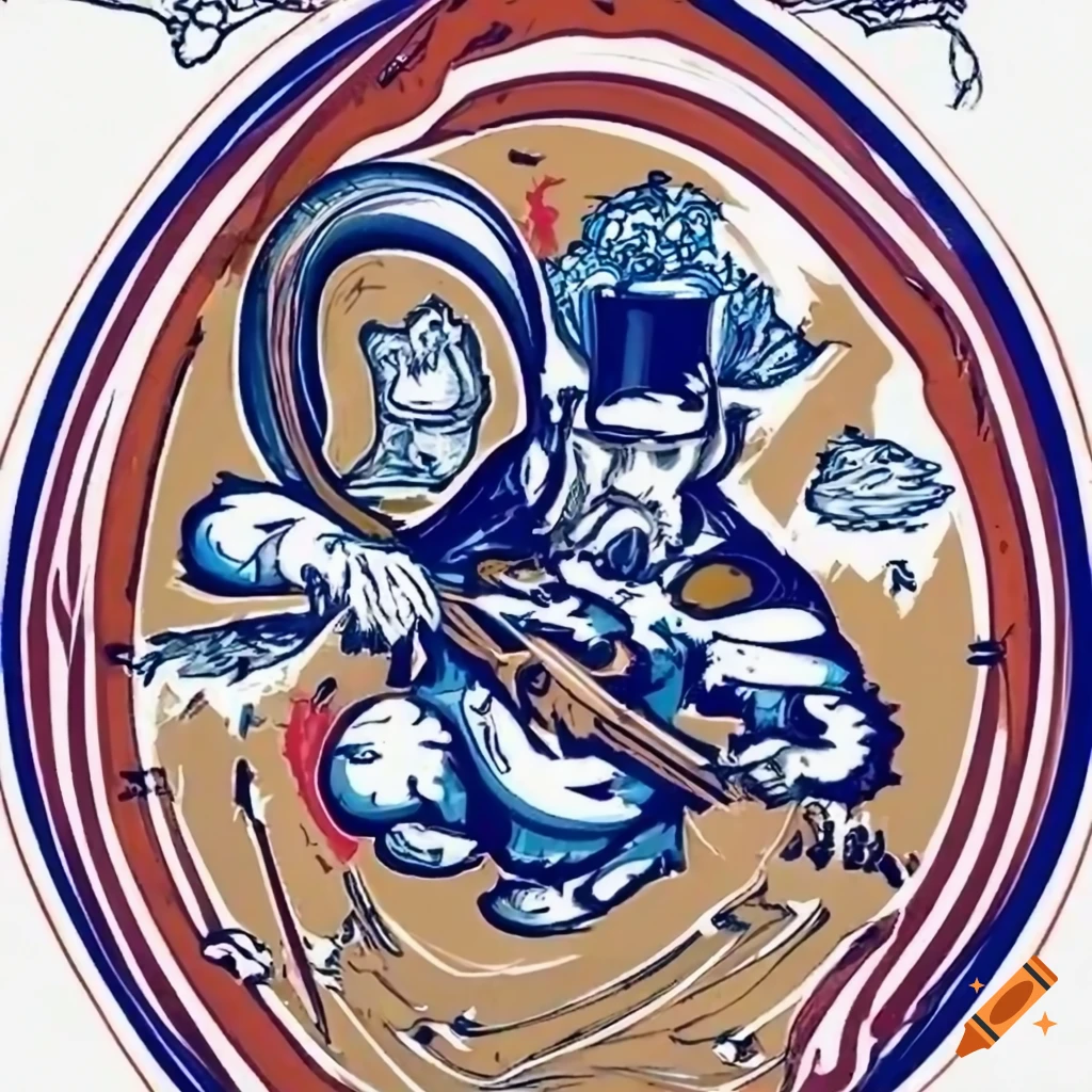 Old style college logo for a school called Soup college where a silver ...