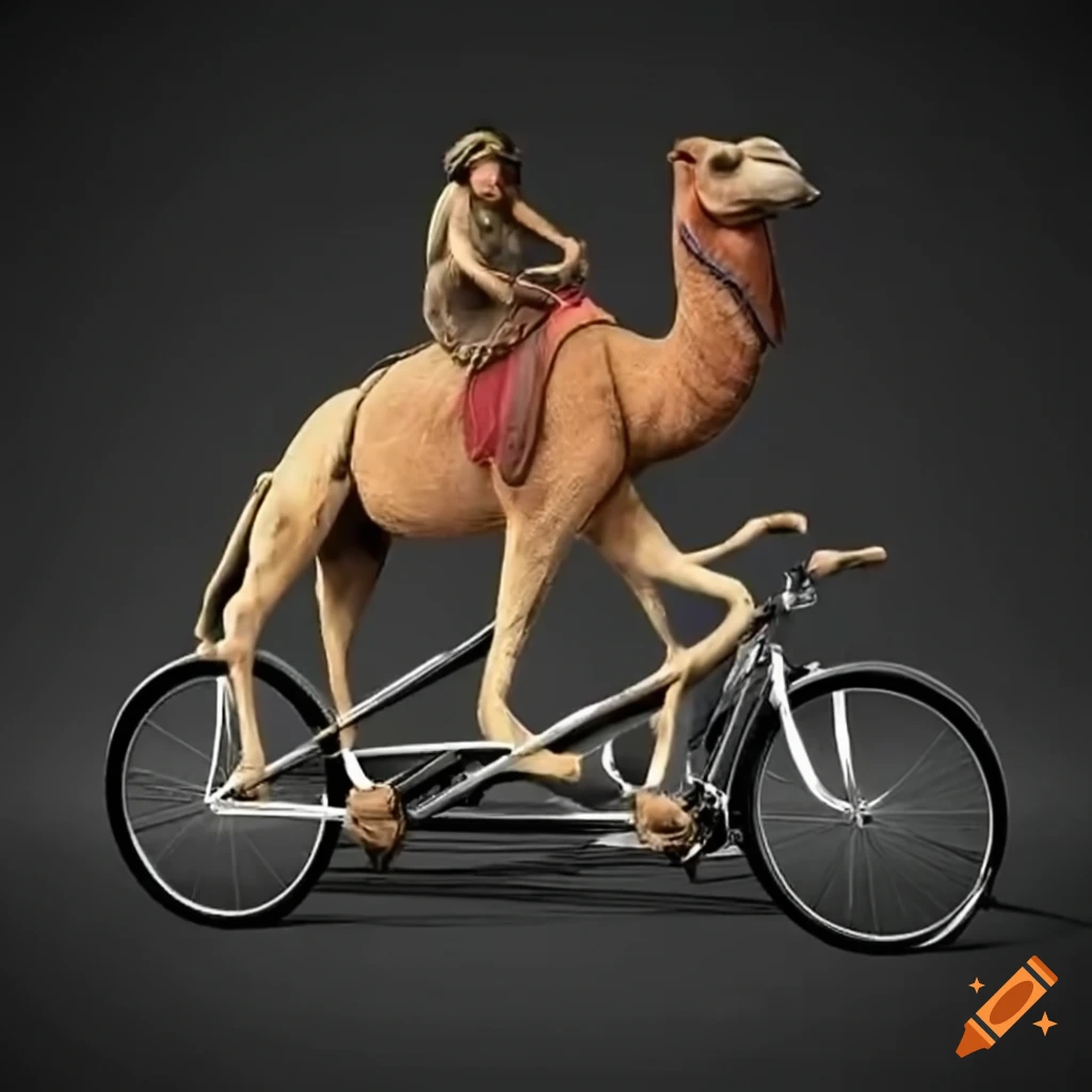 A camel riding a tandem bicycle