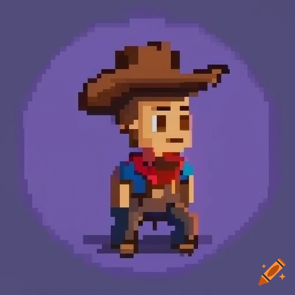 Pixel art, single lonely sad cowboy walking from left to right, big ...