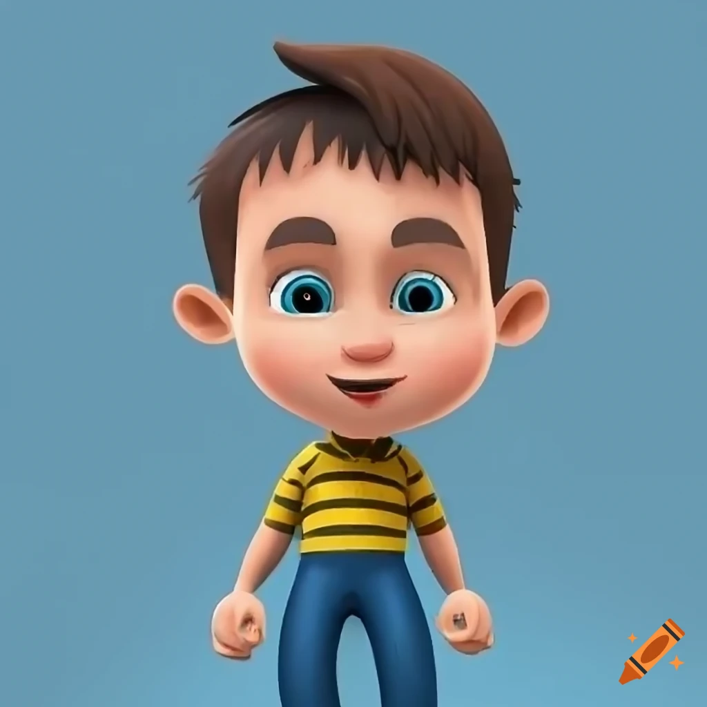 A cartoon boy, large round head, promoting pedestrian safety