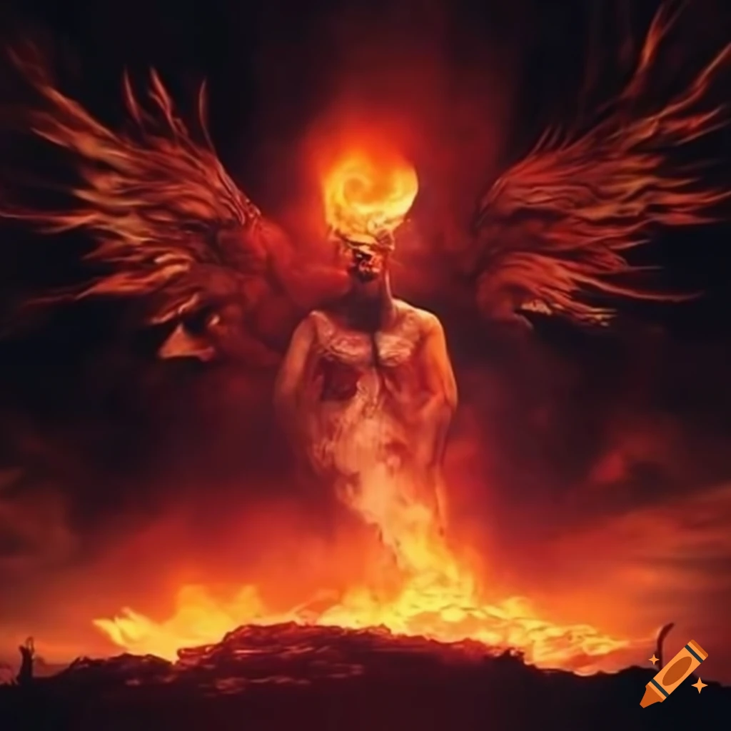 Hyper realistic devil in fiery sky