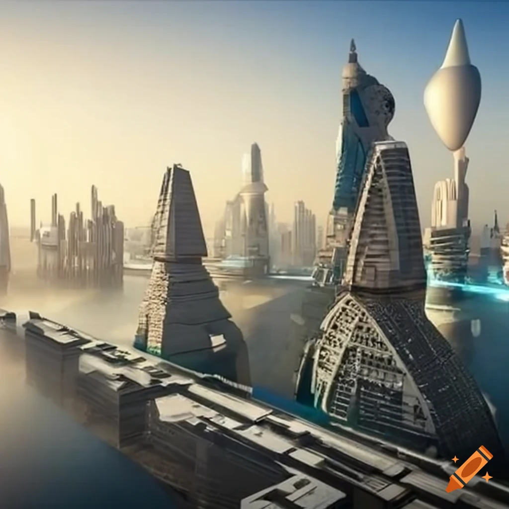 A futuristic city in egypt, with advanced architecture and technology