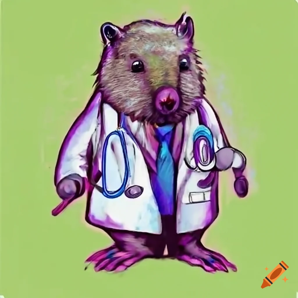 Doctor wombat wears lab coat and stethoscope