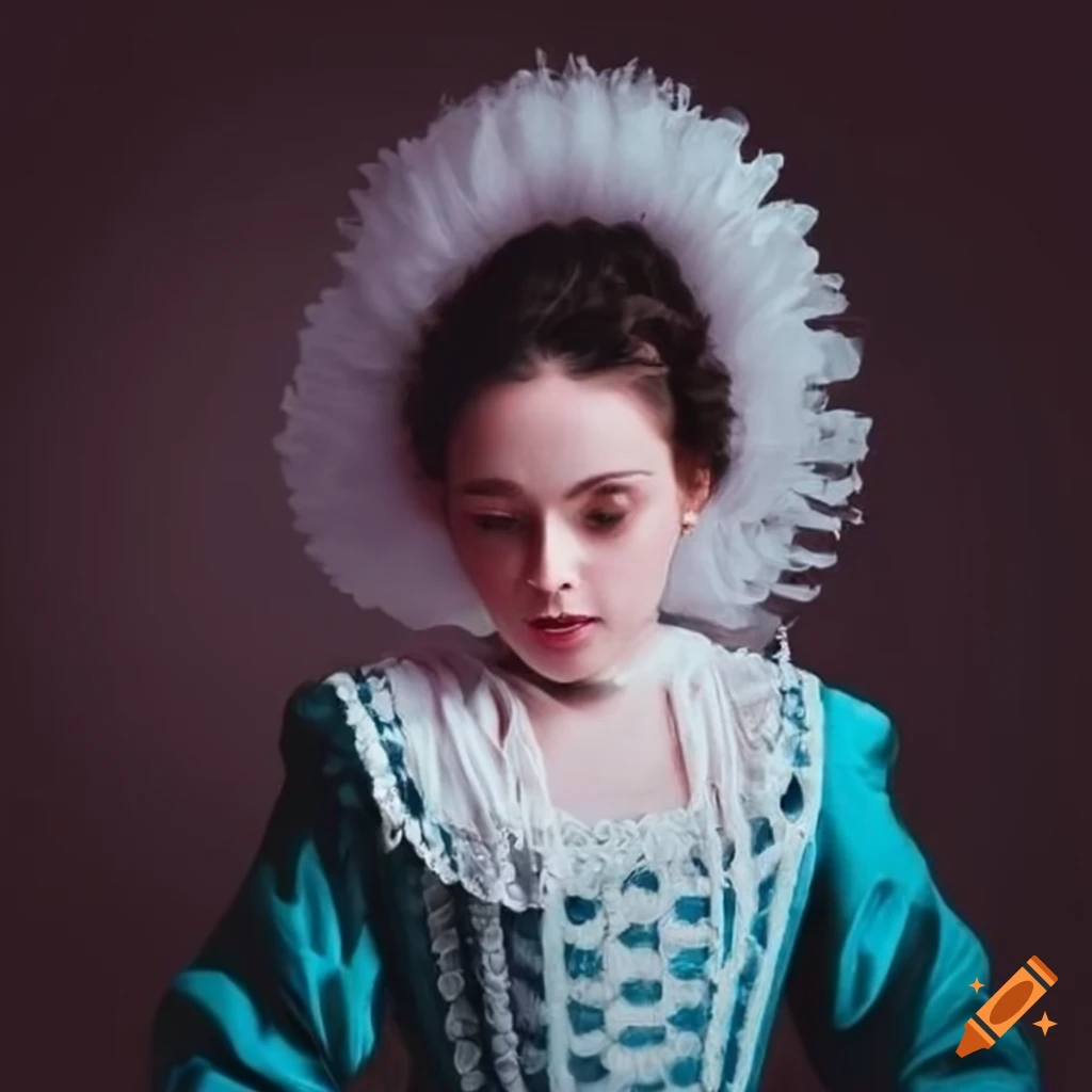 Young woman wearing historical costume with ruff on Craiyon