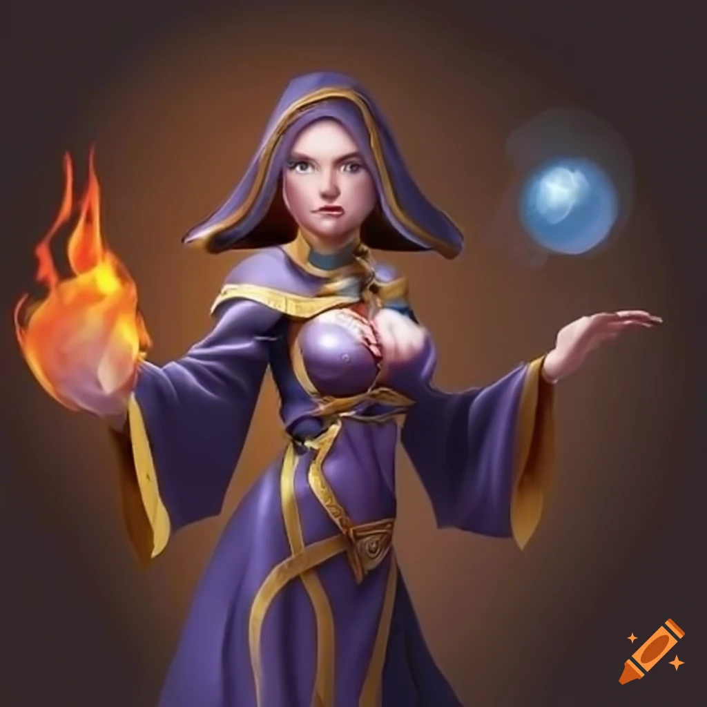 Academic female mage holding up a small ball of fire on Craiyon