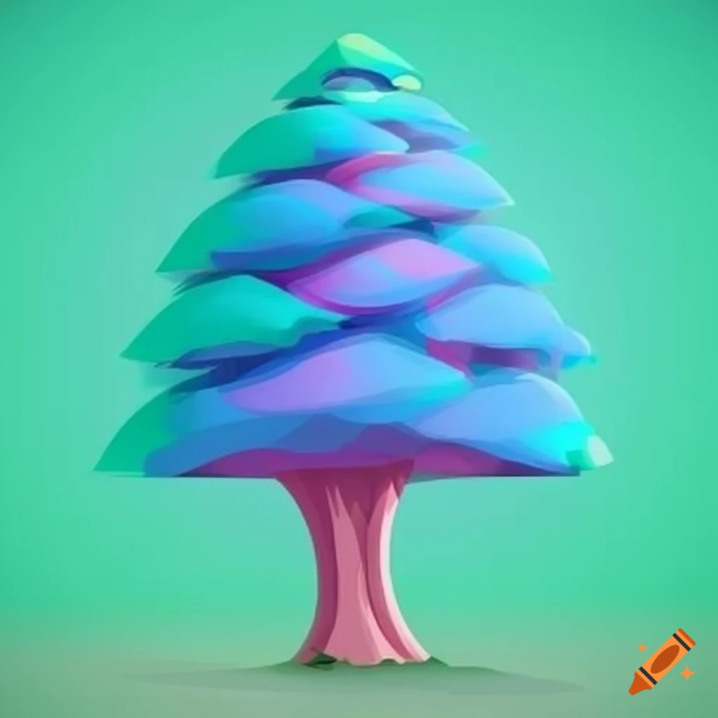2d cartoon trees with yellow blue light green and light pink colors
