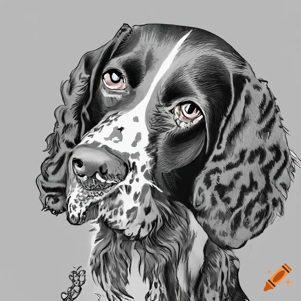 Happy english springer spaniel dog fineline drawing greyscale coloring ...