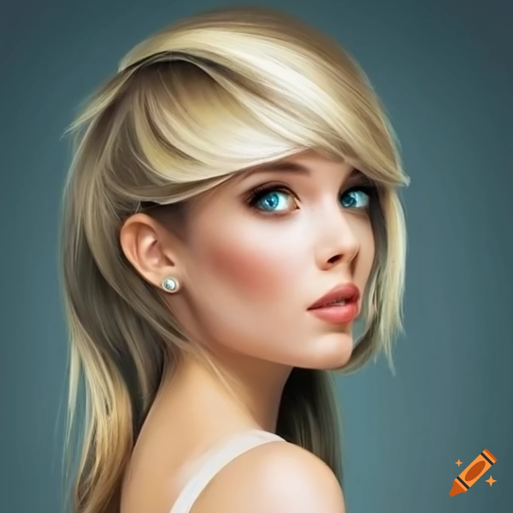 Beautiful young woman shoulder-length blonde hair on Craiyon