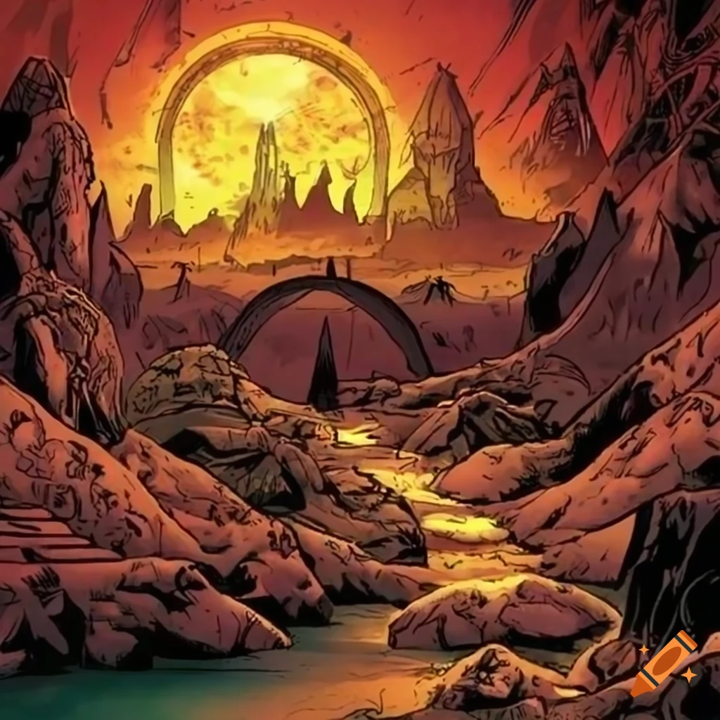 Comic book panels featuring ancient norse landscapes