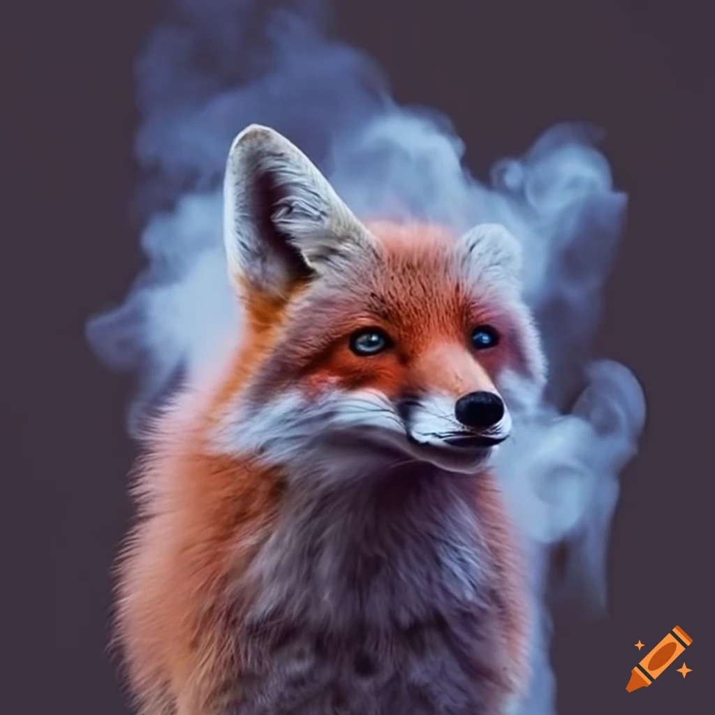 Wise fox in a cloud of smoke