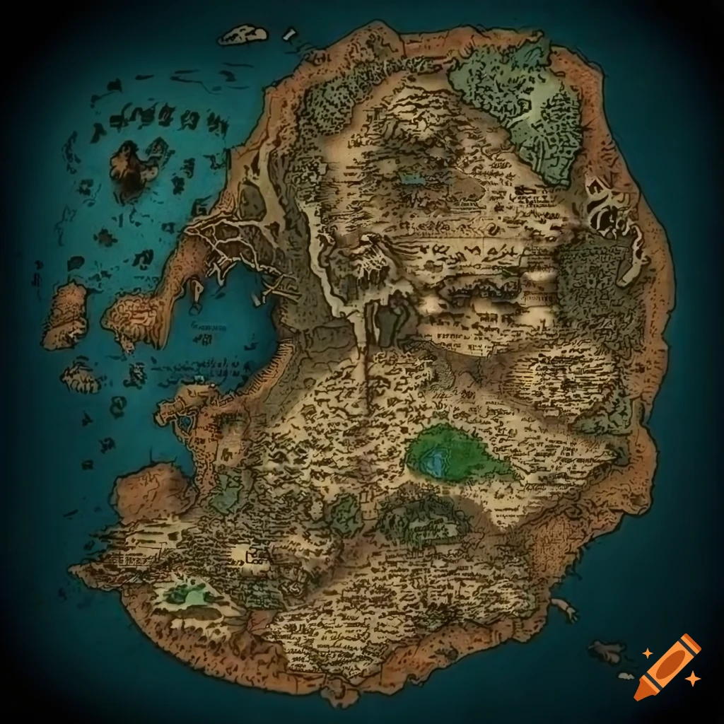 Detailed fantasy world map with intricate paths and landmarks in the ...