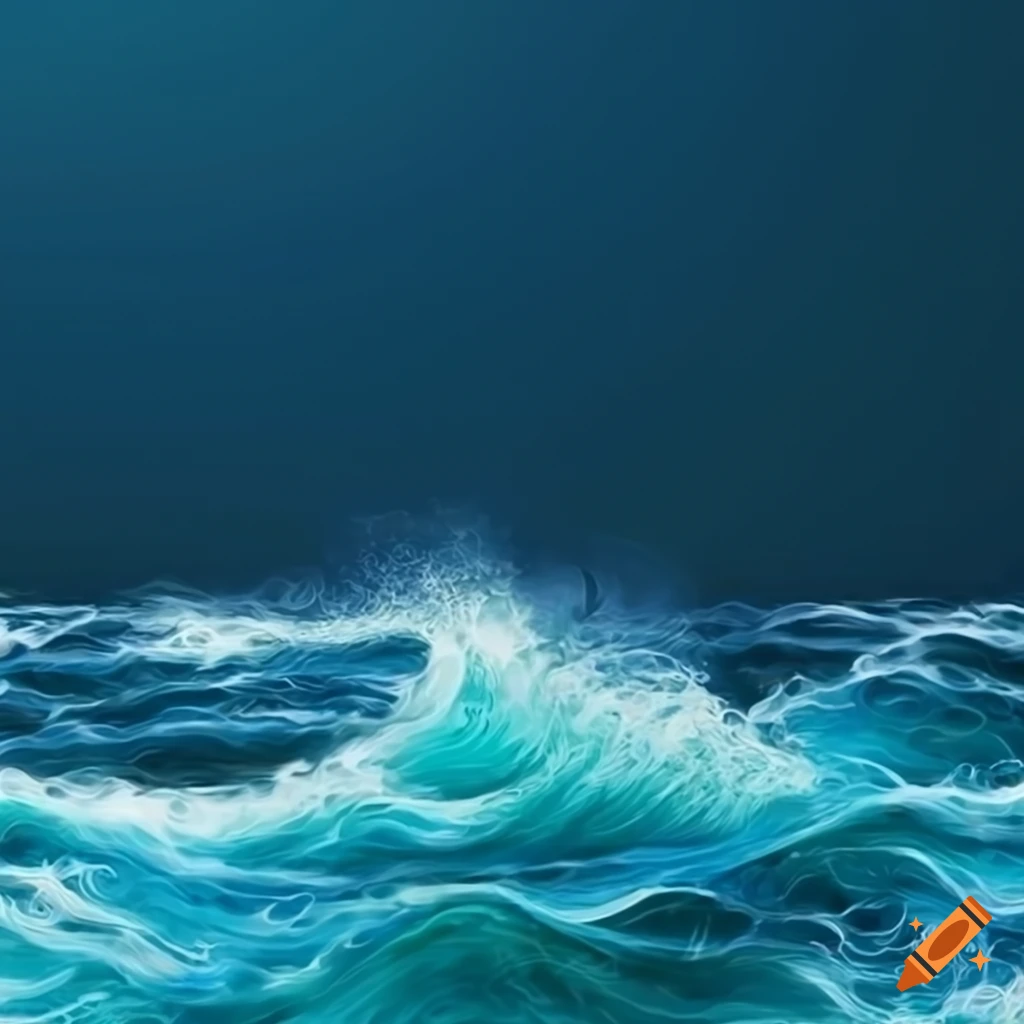 Digital art of two different ocean waves crashing into each other