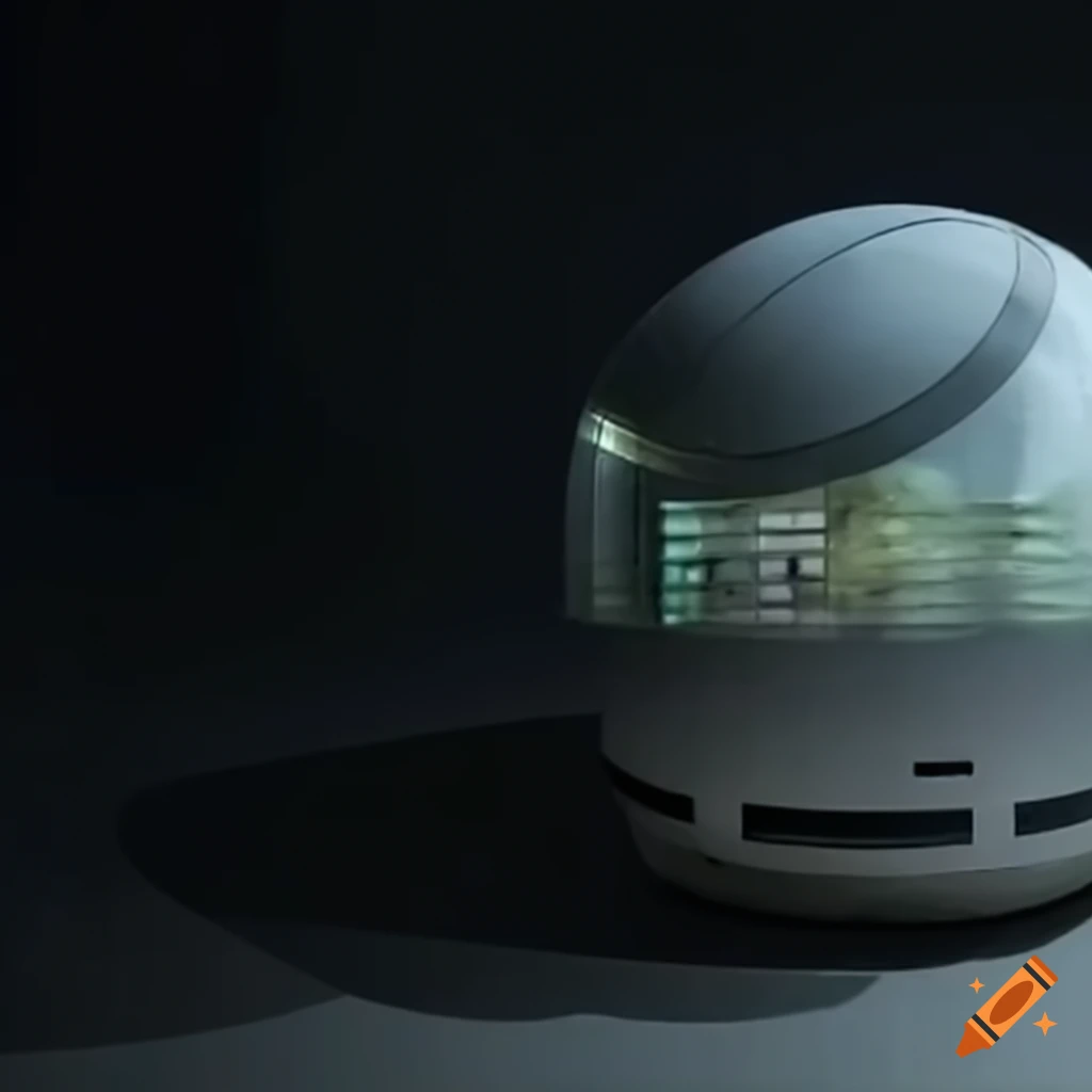 A futuristic robot designed to clean waste in a spherical shape on Craiyon