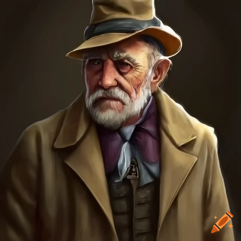 Old-timey detective with badge and trench coat, realistic art on Craiyon