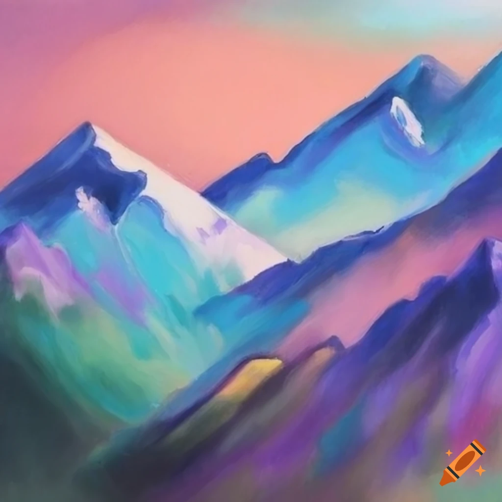 Pastel mountain landscape painting