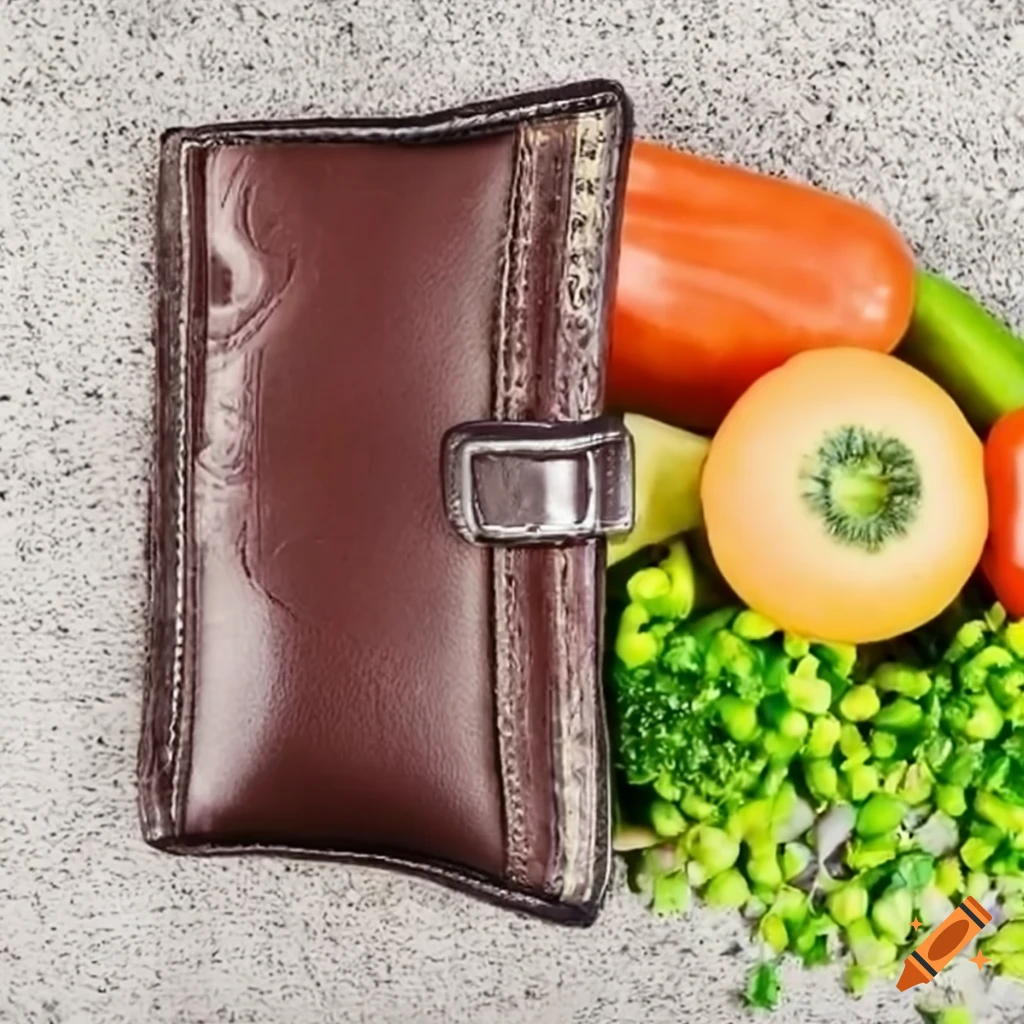 A wallet filled with vegetables and money