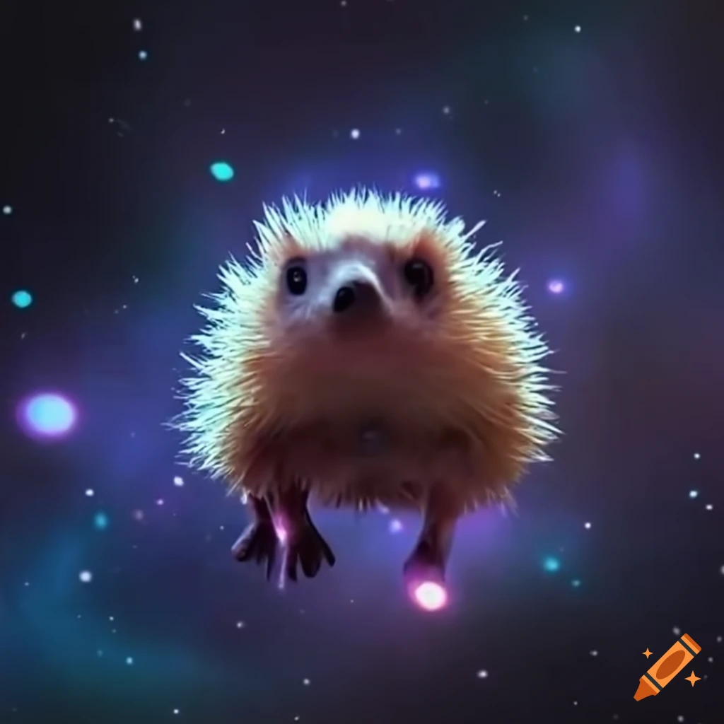 A baby hedgehog driving a racecar in a galaxy on Craiyon