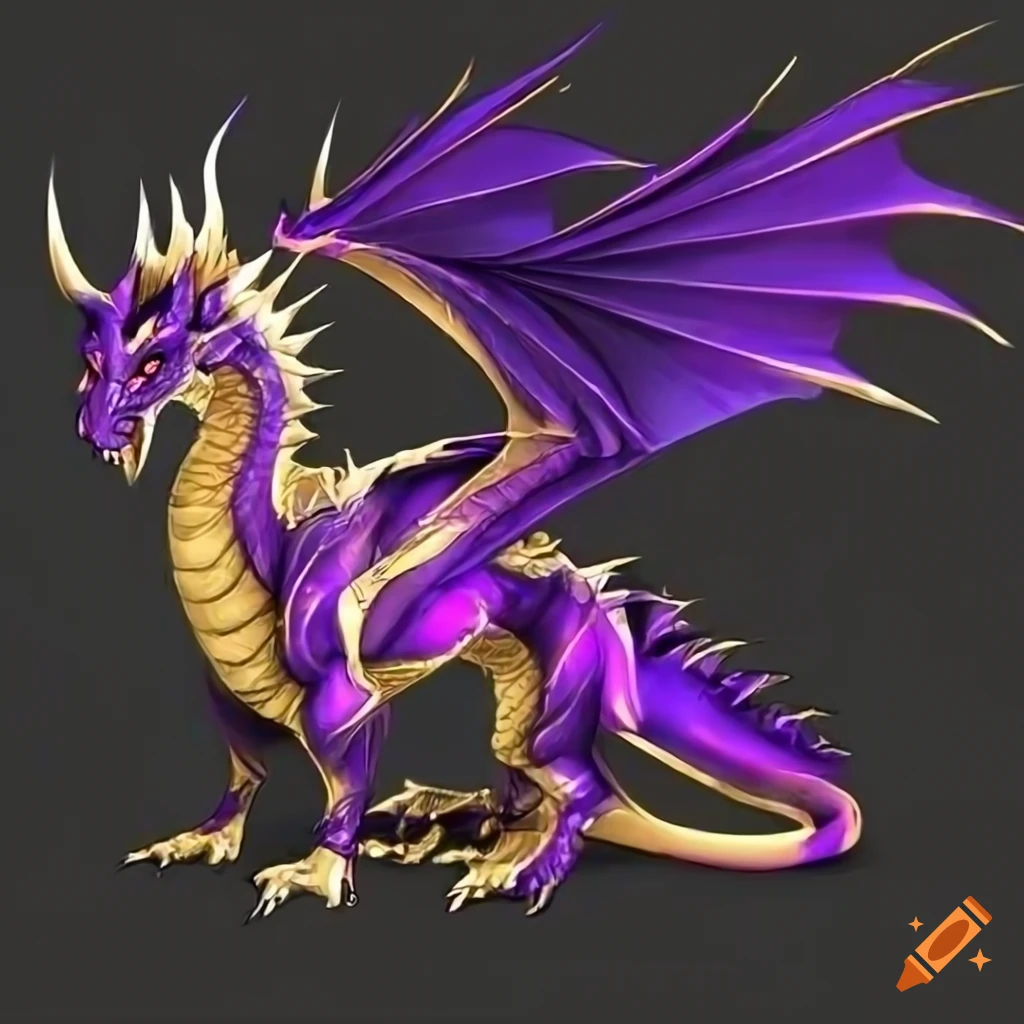 Dragon concept designs from a side view, full body with dark purple and ...