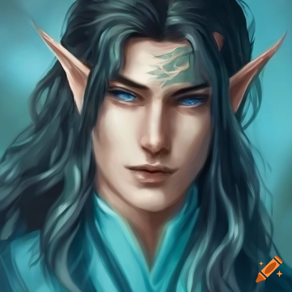 Classic tolkien artwork, fingon, male handsome elf, black wavy hair ...