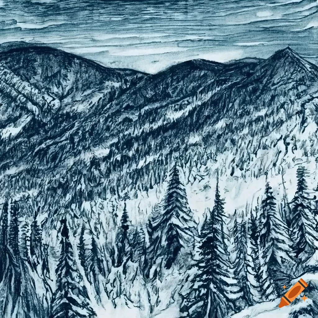 Killington mountain in Vermont USA line drawing on Craiyon