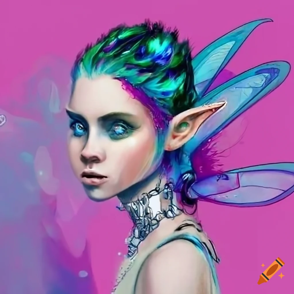 Grimes as a robot fairy elf