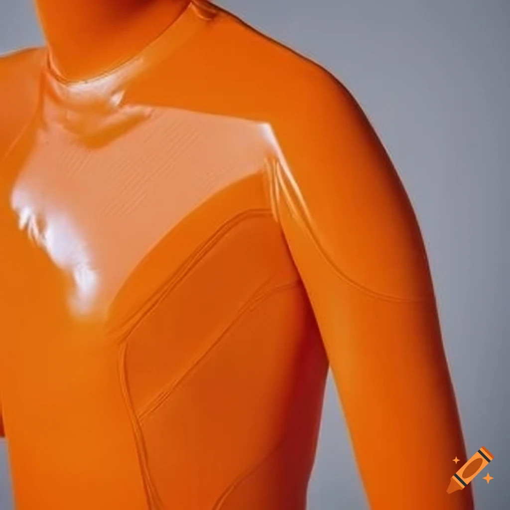 Orange shiny wetsuit in a hanger