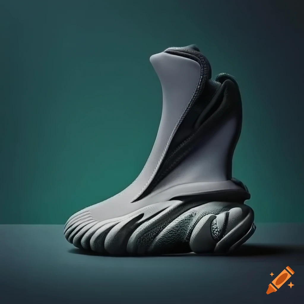 Side view. futuristic alien yeezy hiker shoe collaboration with crocs ...