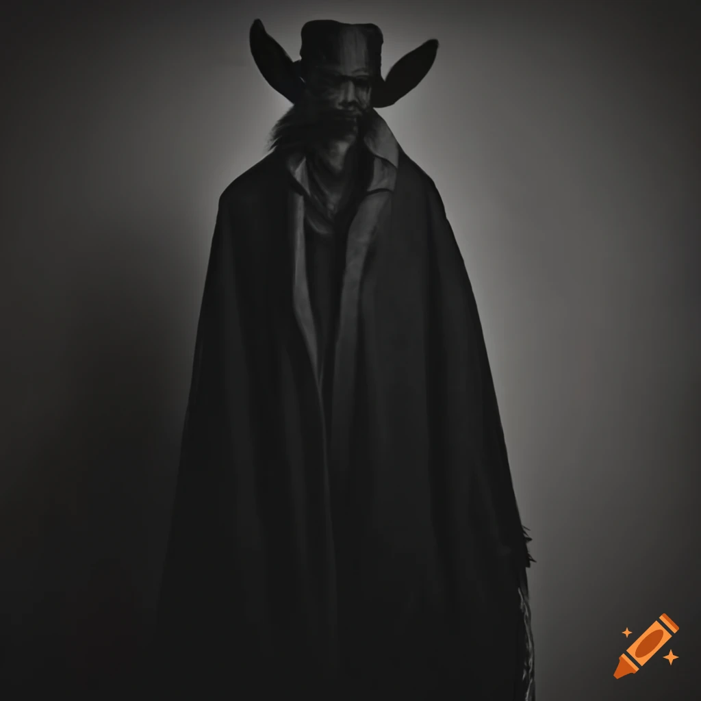 Mothman dressed in a black poncho and black cowboy hat on Craiyon