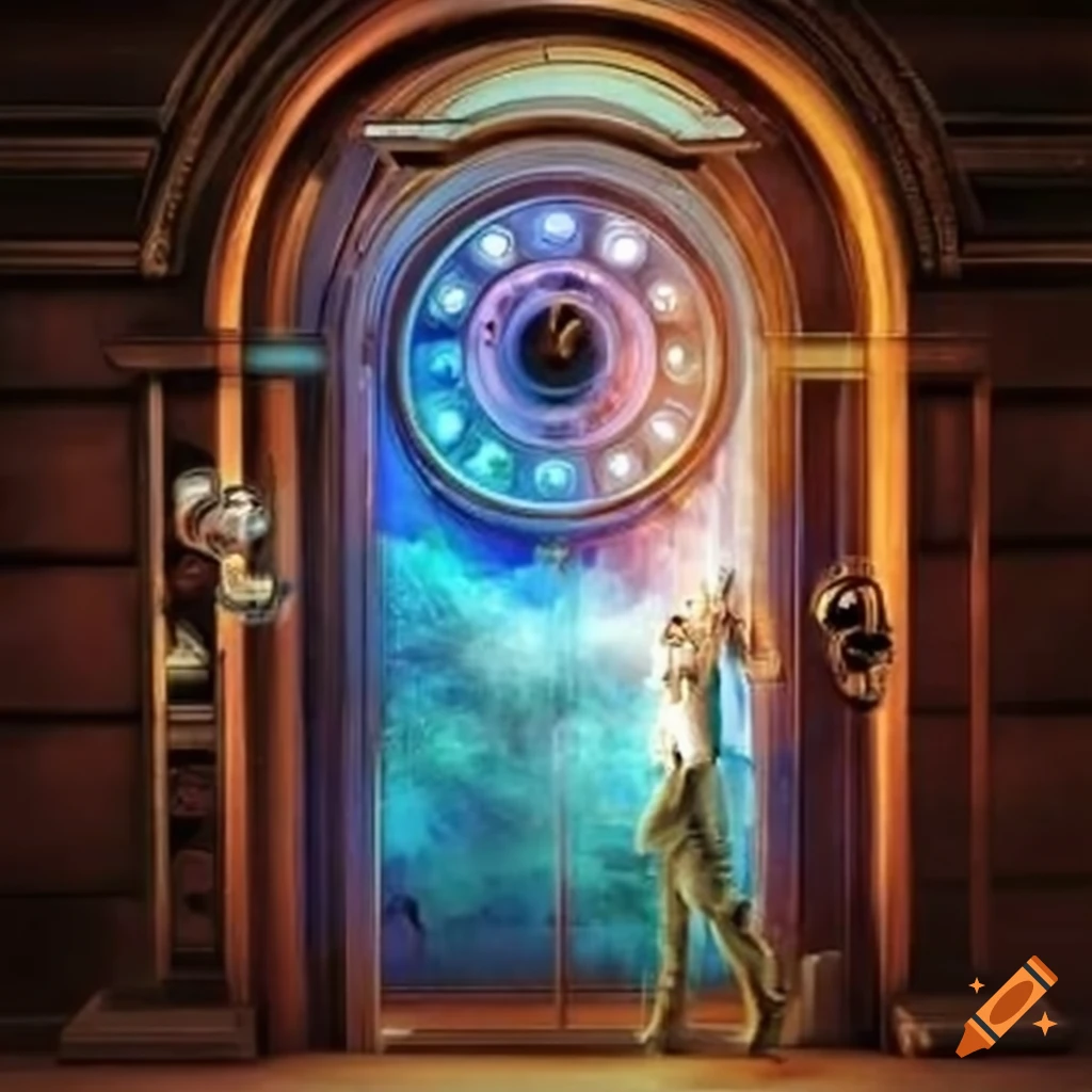 Time traveler opens door of time machine on Craiyon