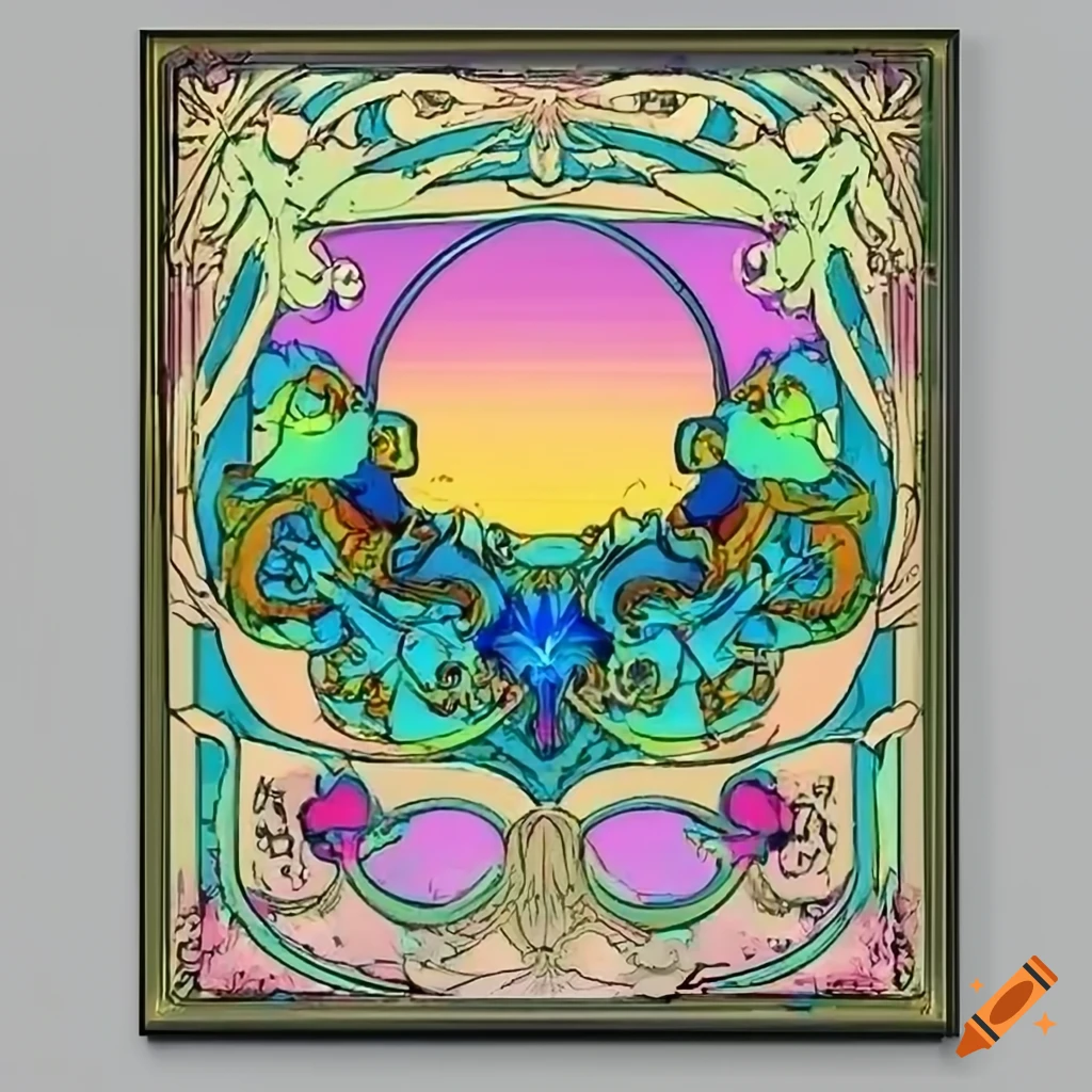 Beautiful art nouveau comic book panel frames with vibrant colors