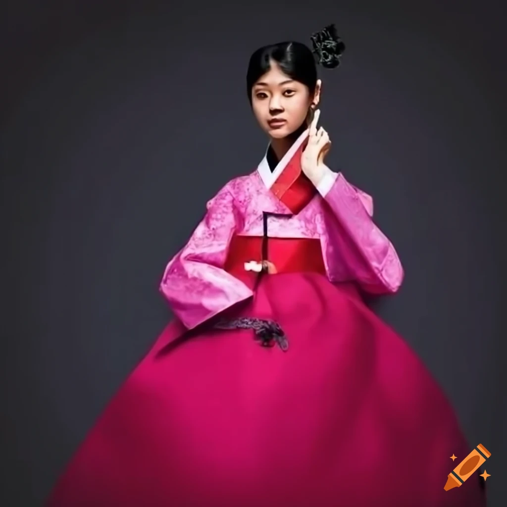 A person wearing a hanbok in a bustling indian market