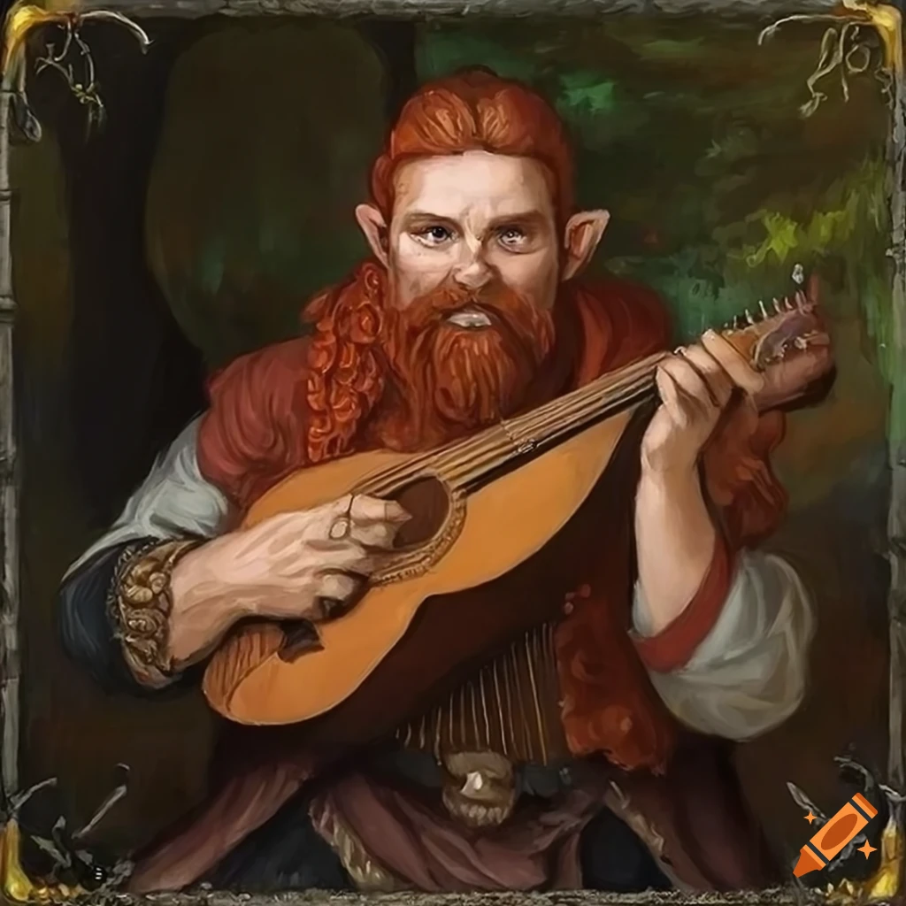 Ruggedly handsome male dwarf bearded bard holding lute fantasy in ...