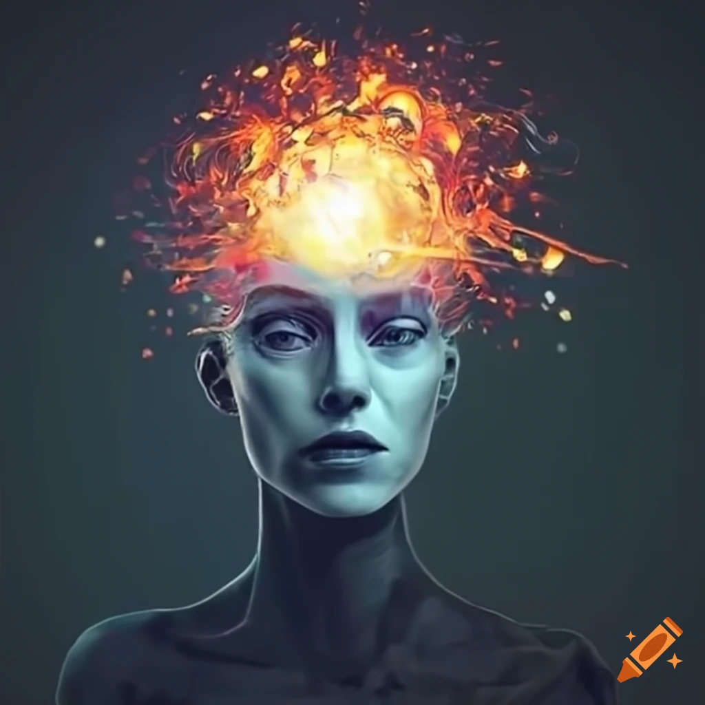 Ideas exploding out of a human head that spell the word (AppID-US) on ...