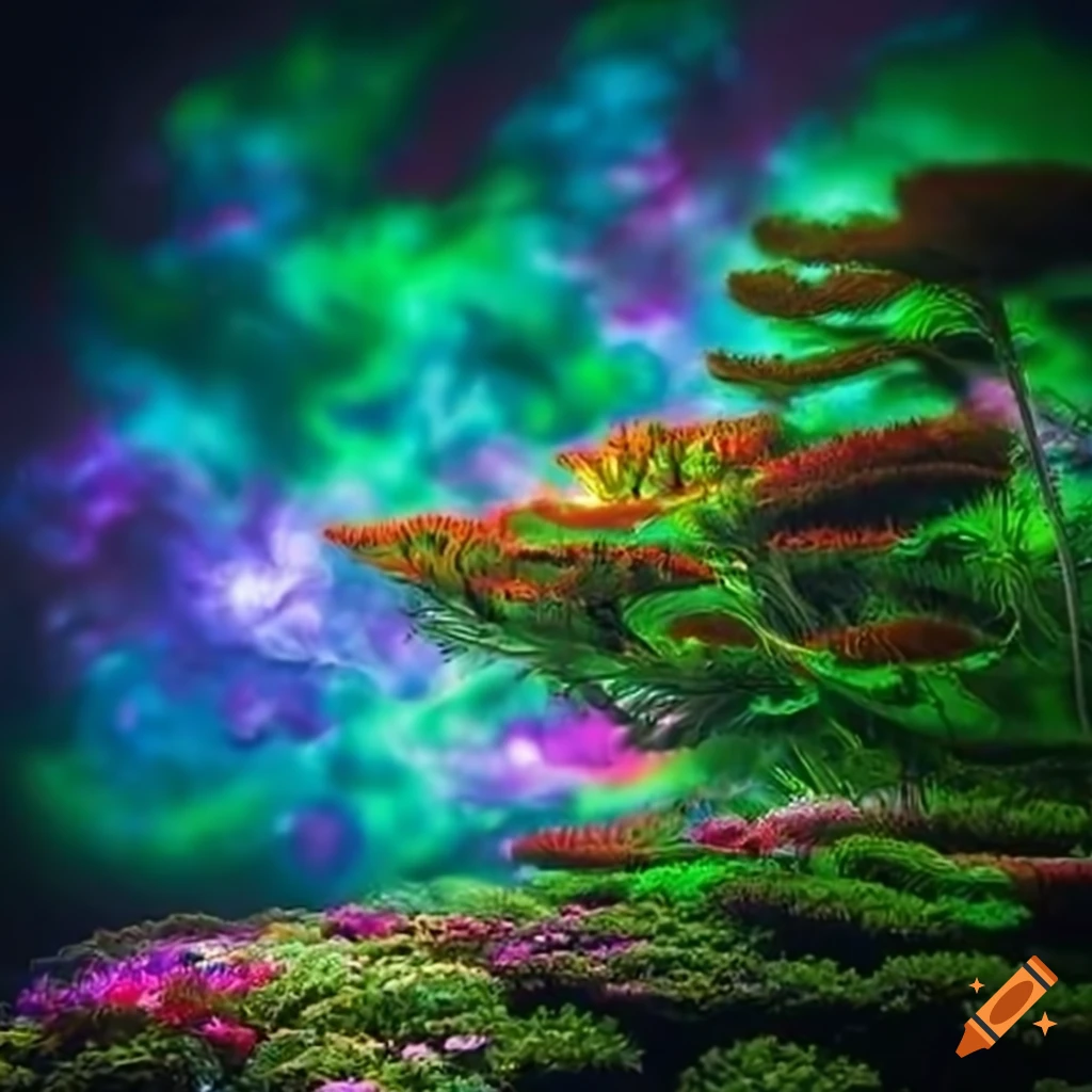 An interdimensional garden, where plants from alternate realities bloom ...