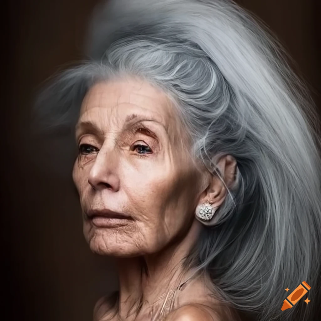 Pretty gray-haired woman-aged-23 color hyper-realistic on Craiyon