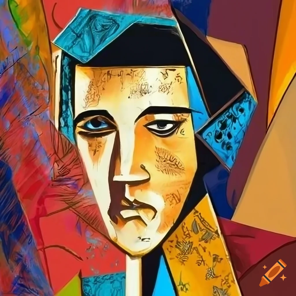 Elvis portrait by picasso in a cubist style on Craiyon