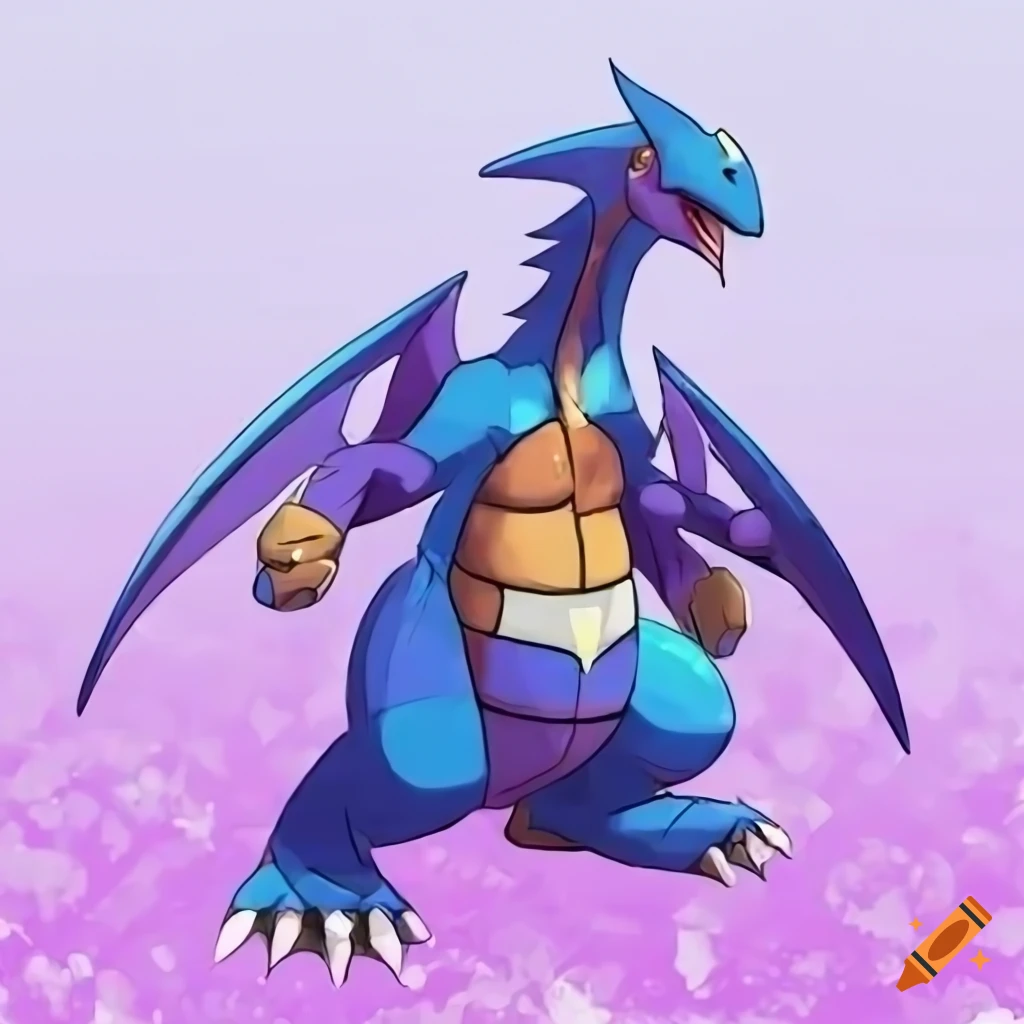 Dragon king blue and purple pokemon style with white backround on Craiyon