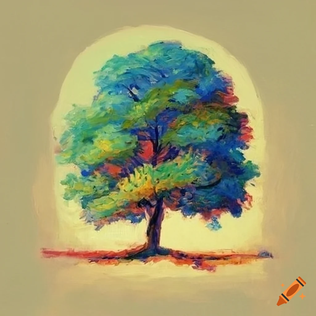 Impressionism art style a single tree