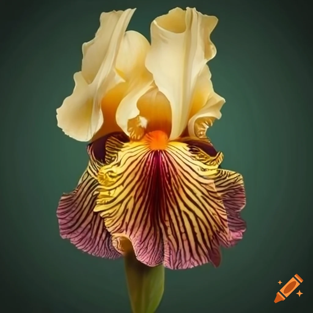 Iris blossoms swaying among golden ribbons in the botanical style of art-nouveau on Craiyon