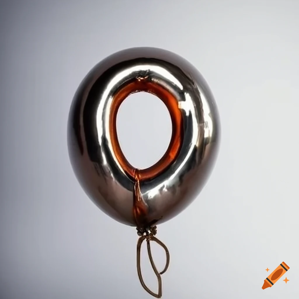 Reflective metal balloon squeezed with rope sculpture