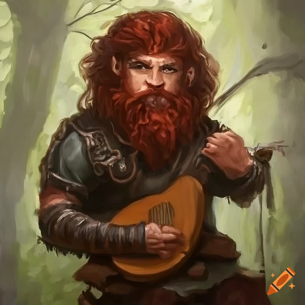 Ruggedly handsome male dwarf bearded bard holding lute fantasy in ...