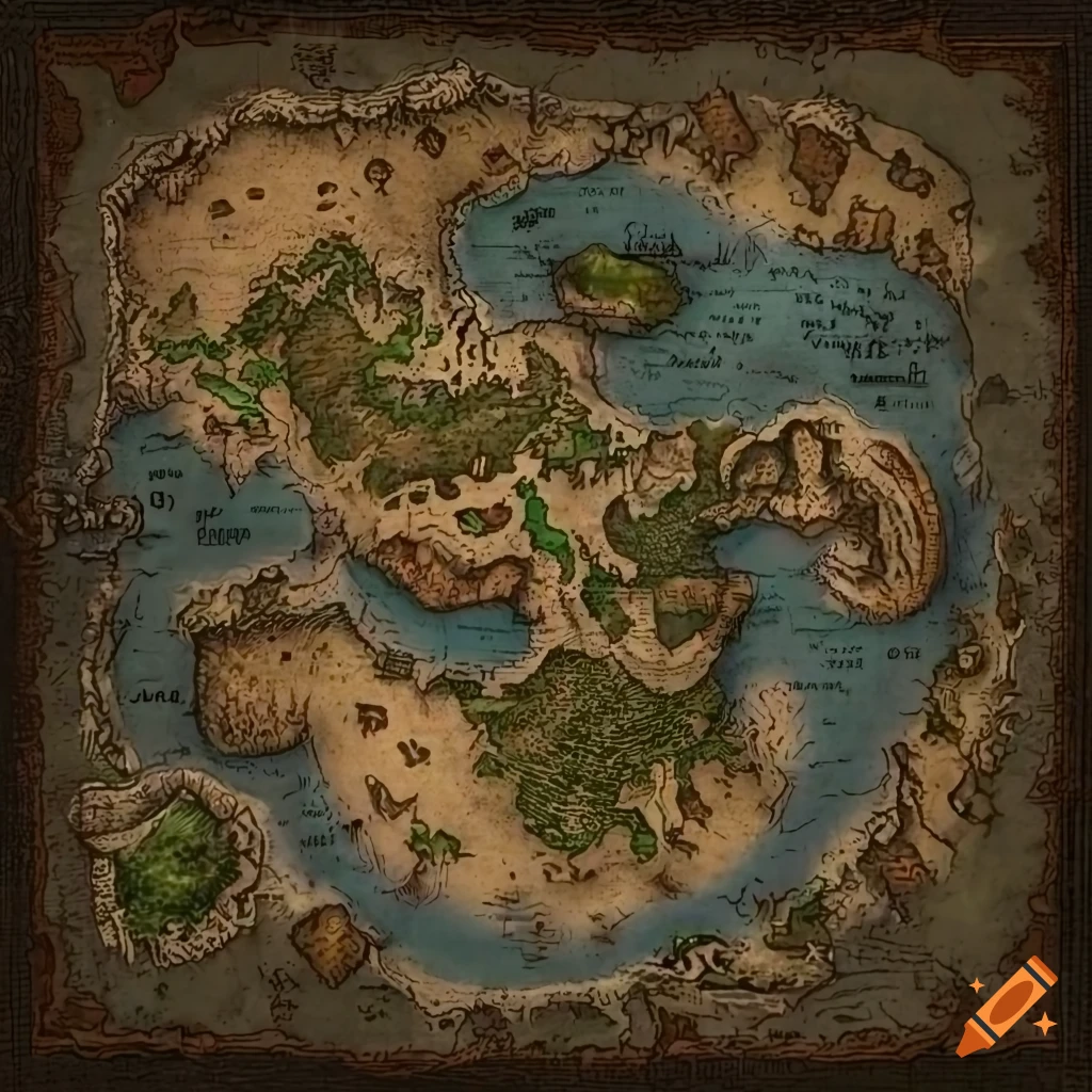 Detailed fantasy world map with intricate paths, towns, and landmarks ...