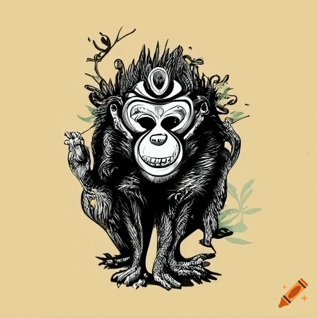 A whimsical illustration of a three-headed monkey in a jungle on Craiyon