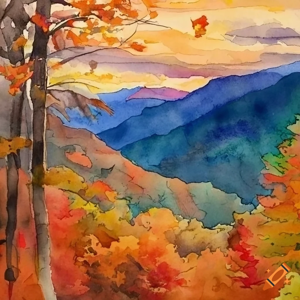 Landscape painting of the great smoky mountains with autumn foliage ...