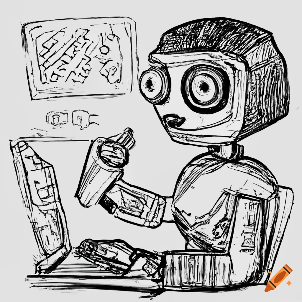 Sketch of a robot looking at data table on Craiyon