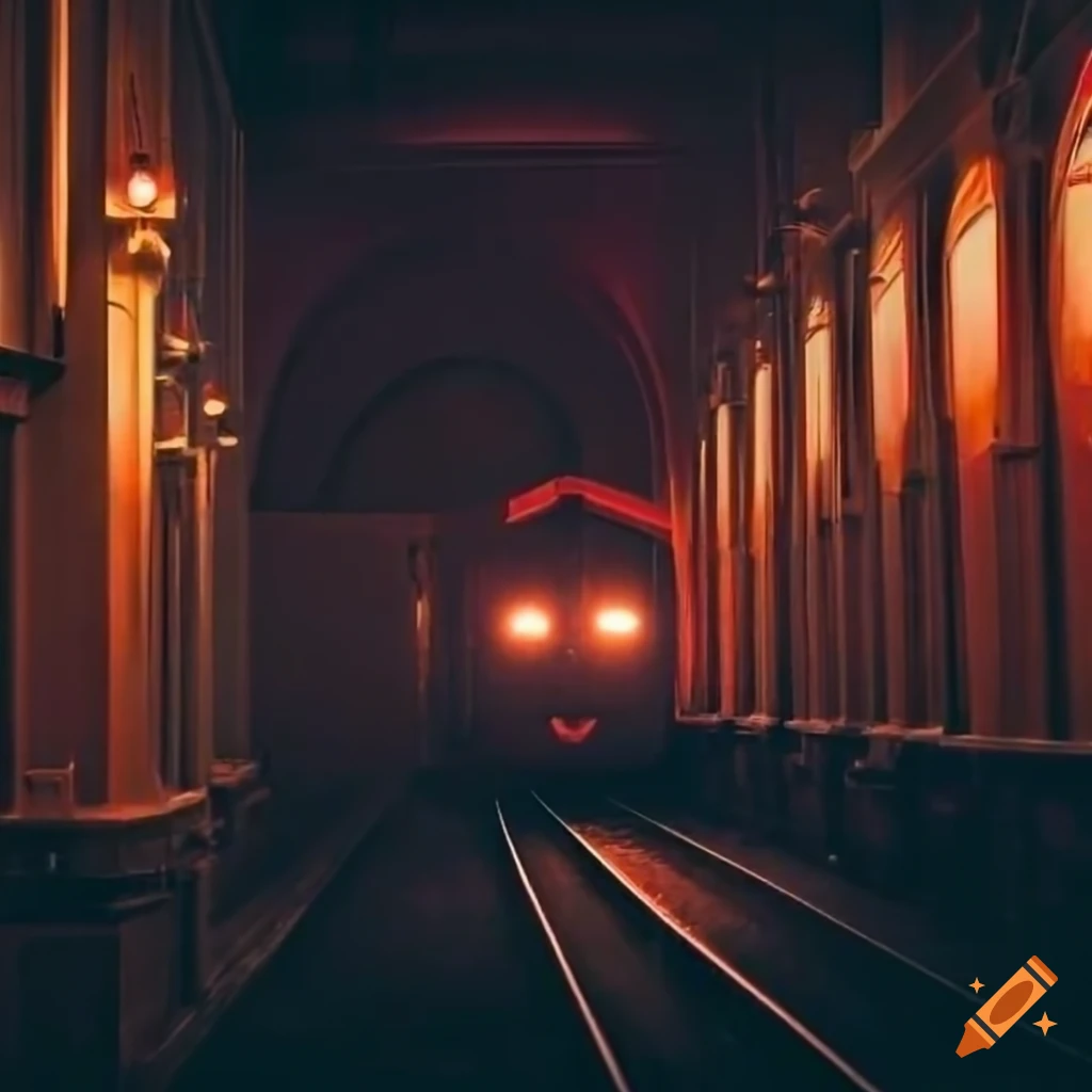 Train station in a dimly lit theater on Craiyon