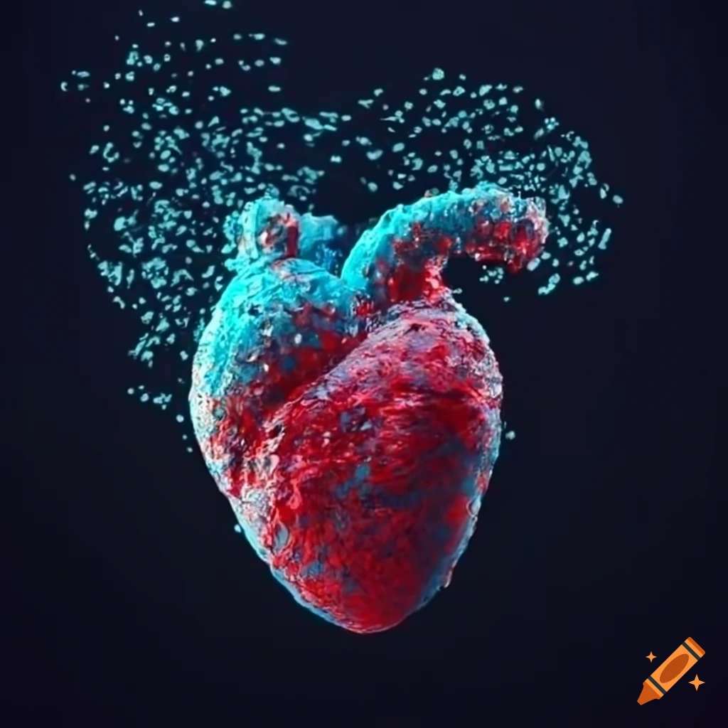 Abstract representation of a heart composed of floating particles on ...