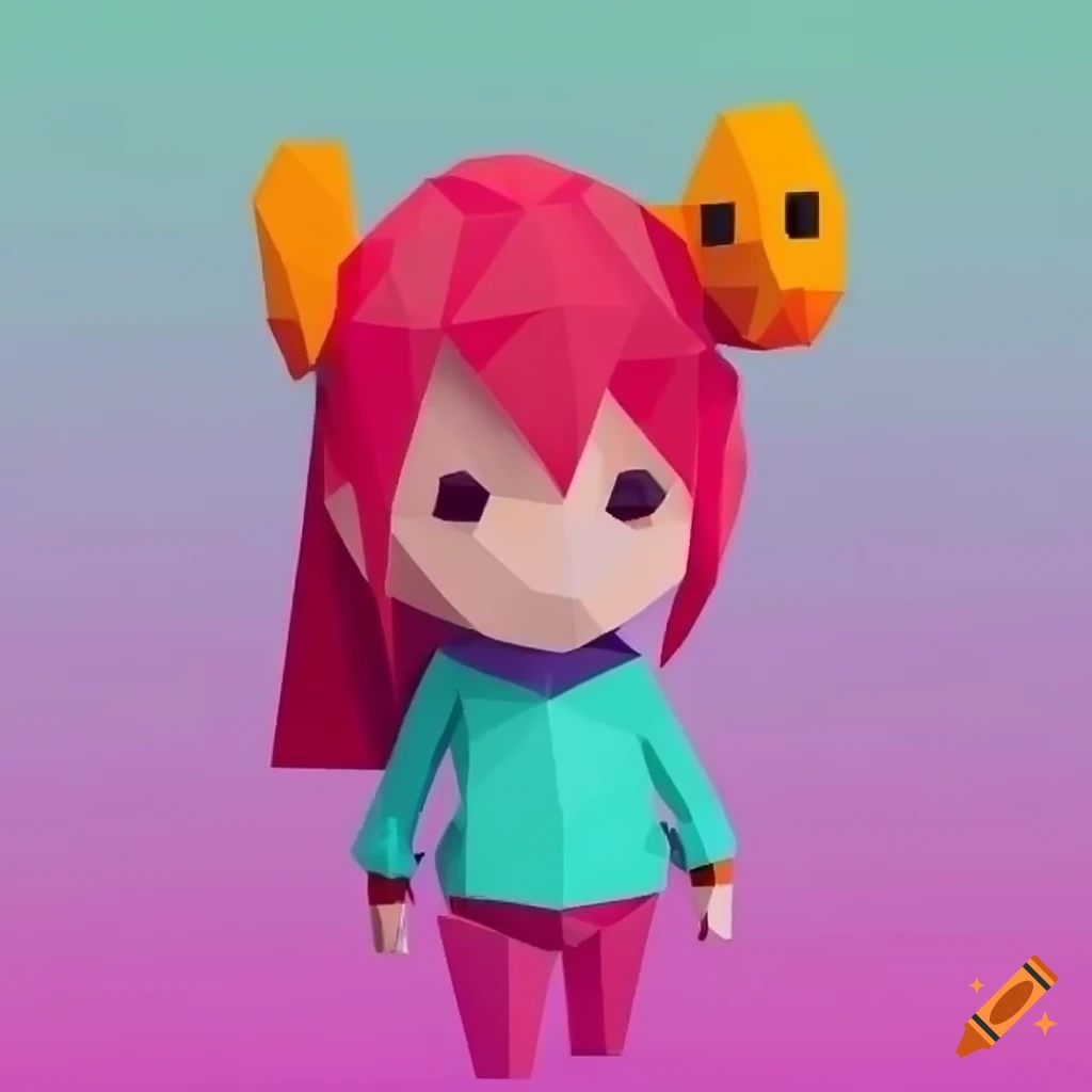 Adorable low poly game character with vibrant colors on Craiyon