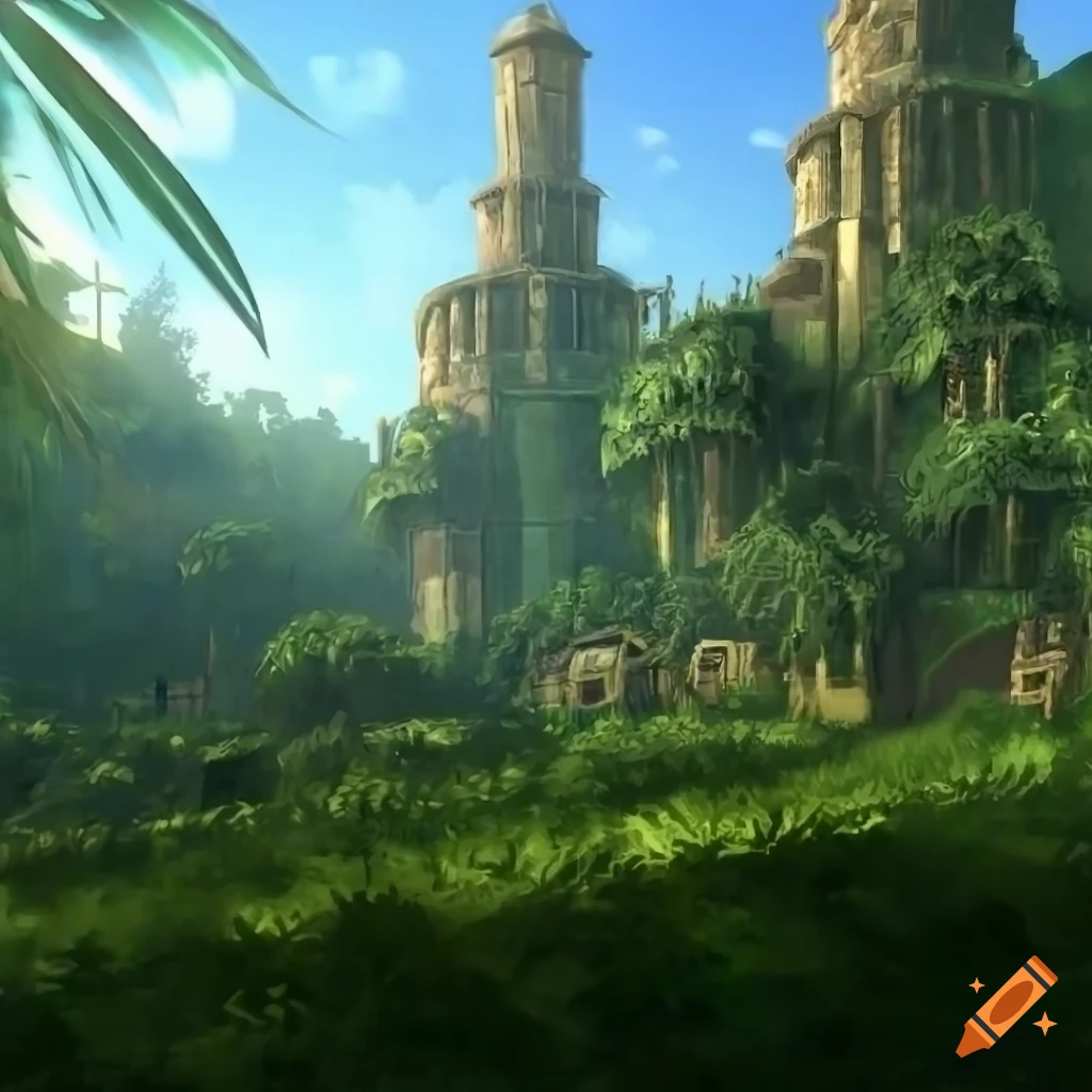 A medieval capital city, surrounded by jungle, fantasy, highly detailed ...